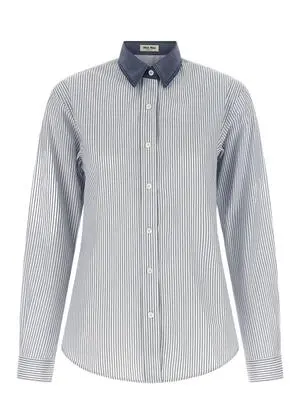 MIU MIU MIU MIU Cotton Striped Shirt With Contrast Collar