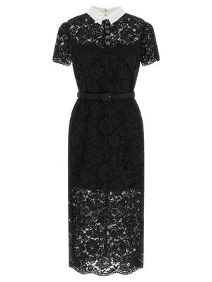 SELF-PORTRAIT Lace Midi Dress With Collar - Black