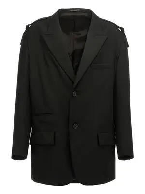 Yohji Yamamoto Single-breasted Blazer With Strap Detail - Black