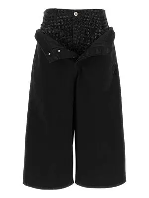 Attico Crystal Insert Cropped Jeans - Black