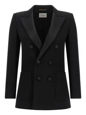 Saint Laurent Satin Lapel Blazer - Black