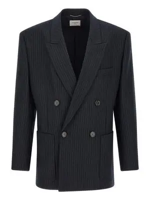 Saint Laurent Pinstriped Double-breasted Blazer - Blue