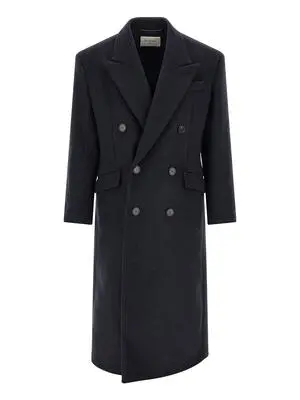 Saint Laurent Wool Double-breasted Overcoat - Blue