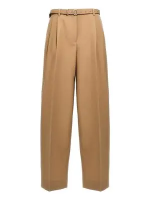 JIL SANDER Gabardine Belted Trousers - Beige
