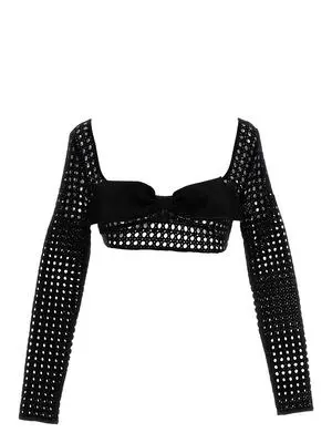 Giambattista Valli Cropped Macramé Bow Top - Black