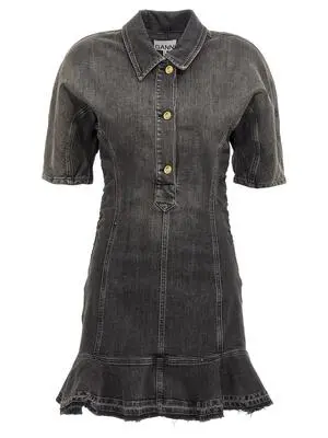 GANNI GANNI Tint Edge Stretch Cotton Denim Dress Black