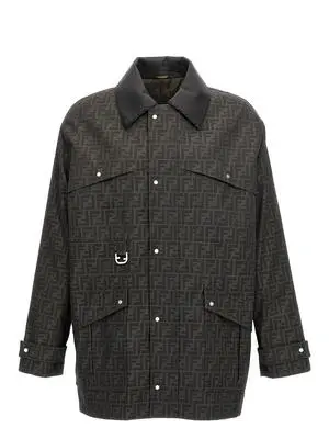 Fendi Ff Jacquard Waxed Fabric Jacket - Brown