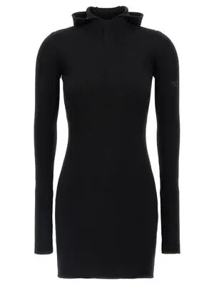 Fendi Ribbed Wool And Silk Hooded Dress - Black