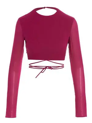 Andamane Cropped Georgette Top - Fuchsia