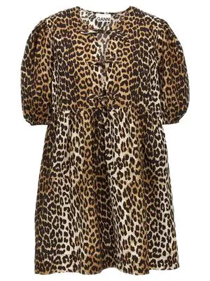 GANNI GANNI Leopard Print Poplin Dress Multi