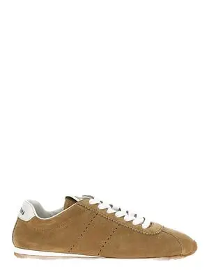 Miu Miu Plume Suede Sneakers - Beige