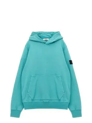Stone Island Logo Badge Hoodie - Light Blue