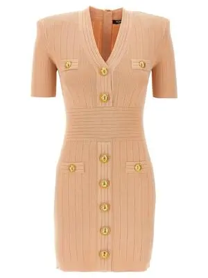 Balmain BALMAIN Chiocciola Ribbed Knit Dress Pink