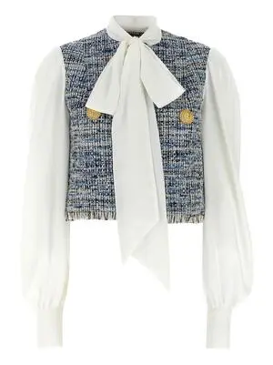 Balmain Tweed Vest Crepe De Chine Shirt - Multi