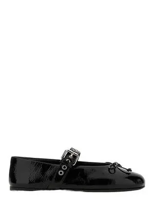 MIU MIU MIU MIU Patent Leather Buckle And Bow Ballerina Flats