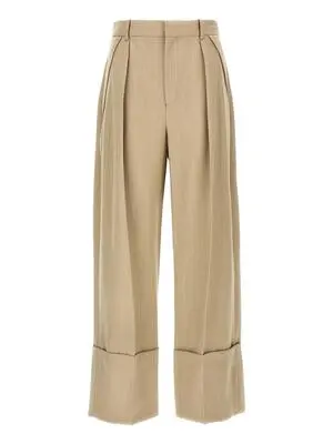 Victoria Beckham VICTORIA BECKHAM Maxi Turn-Up Wool Pants Beige