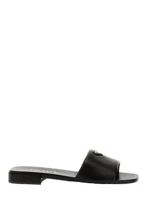 Prada Logo Leather Sandals - Black
