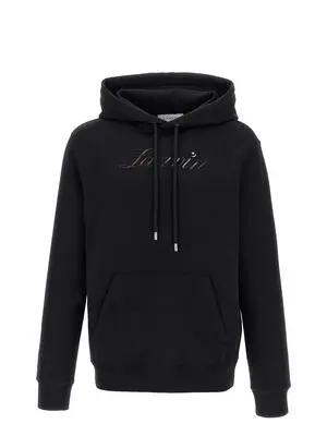 LANVIN Logo Embroidered Fleece Cotton Hoodie - Black