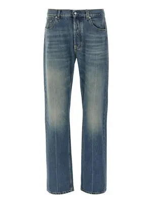 Alexander McQueen Stonewashed Cotton Denim Jeans - Blue