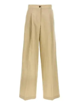 YVES SALOMON Wide Leg Linen Trousers - Beige