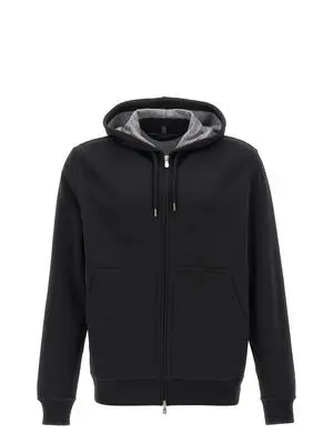 Brunello Cucinelli Cashmere And Silk Blend Zip Hoodie - Black