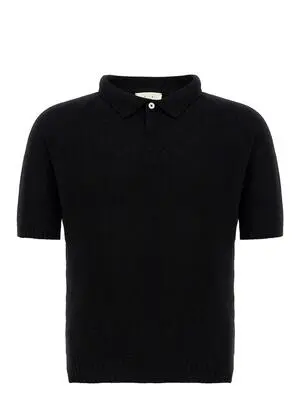 MA'RY'YA Bouclé Cotton Polo Shirt - Black