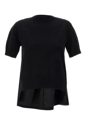 Sacai SACAI Patchwork Cotton Blend Sweater Black
