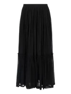 Saint Laurent Long Pleated Silk Skirt - Black