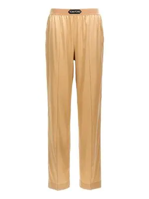 TOM FORD Silk Straight Leg Pants - Beige