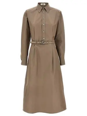 Fendi Cotton And Silk Blend Midi Chemisier Dress - Gray