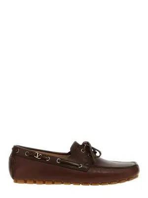 Valentino Garavani Buffalo Leather Driver Fastaway Loafers - Brown