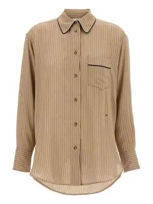 Victoria Beckham VICTORIA BECKHAM Striped Silk-Blend Pyjama Shirt Brown