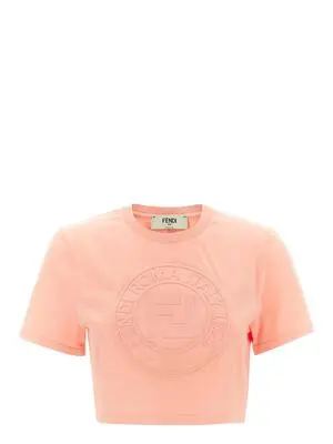 Fendi 3d Roma Cotton Crop T-shirt - Pink