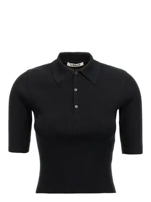 Auralee Ribbed Polo Shirt - Black