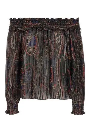 Saint Laurent Silk And Lurex Smock Stitch Blouse - Multi