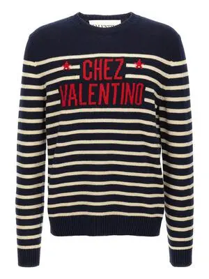 Valentino Garavani Chez Striped Wool Sweater - Blue