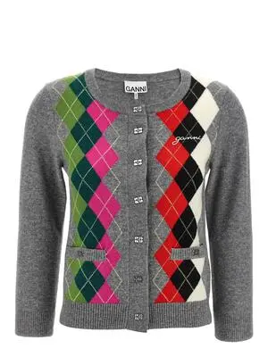 GANNI GANNI Merino Wool And Cashmere Blend Cardigan Gray