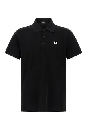 Fendi Ff Metallic Logo Polo Shirt - Black