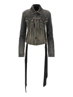 Balenciaga BALENCIAGA Lace-Up Stonewashed Cotton Denim Jacket Gray