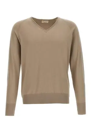 MA'RY'YA Cotton V-neck Sweater - Beige