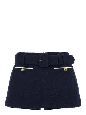 SELF-PORTRAIT Bouclé Wool Skort - Blue