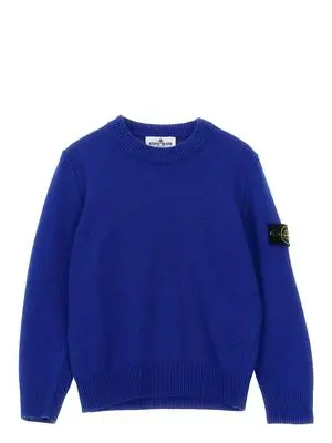 Stone Island Logo Badge Wool-blend Sweater - Blue