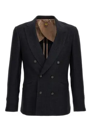 MAURIZIO MIRI Silk And Linen Blend Double-breasted Jacket - Gray