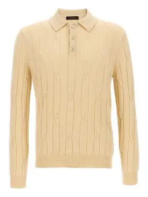 ZANONE Braided Wool Polo Shirt - Beige