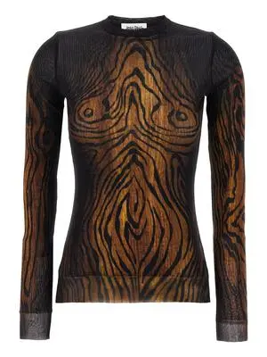 JEAN PAUL GAULTIER JEAN PAUL GAULTIER Wood Print Stretch Tulle Top