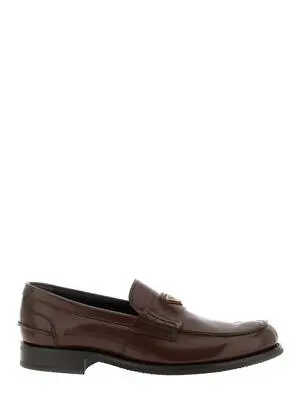PRADA PRADA Brushed Leather Logo Loafers