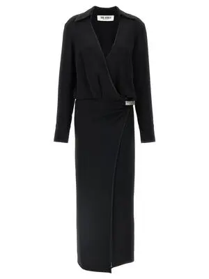 Attico Cady Midi Wrap Dress - Black