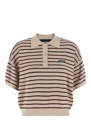 ROTATE BY BIRGER CHRISTENSEN ROTATE BIRGER CHRISTENSEN Striped Stretch Merino Wool Blend Slinky Knit Polo Shirt