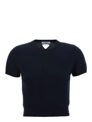 Prada Cashmere Cut-out Logo Sweater - Blue