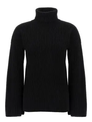 TOTEME Ribbed Wool Turtleneck Sweater - Black